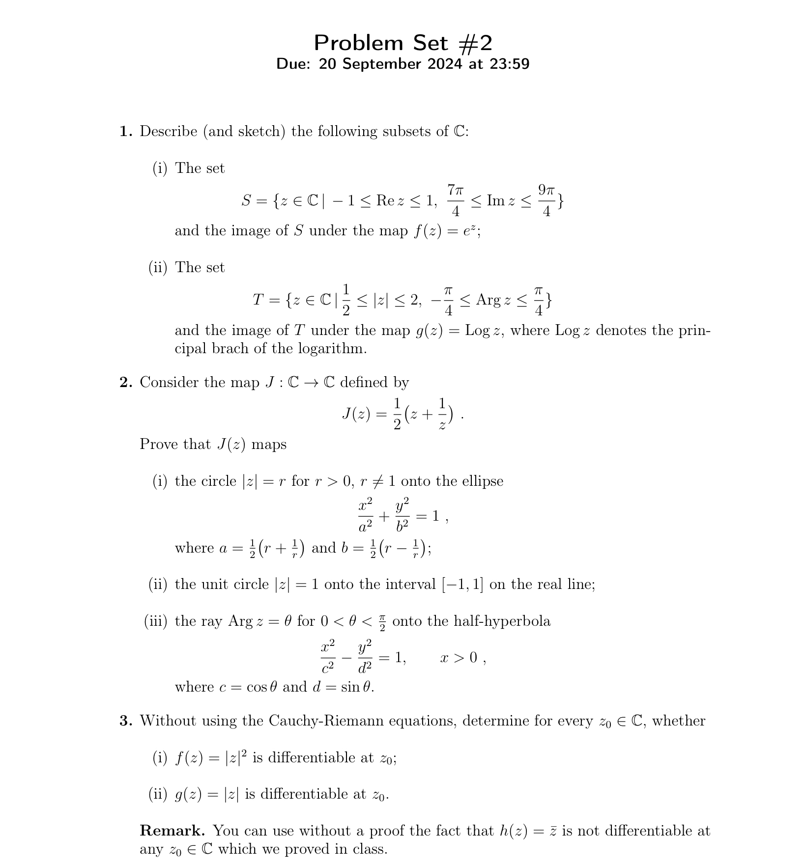Describe (and sketch) ﻿the following subsets of C | Chegg.com
