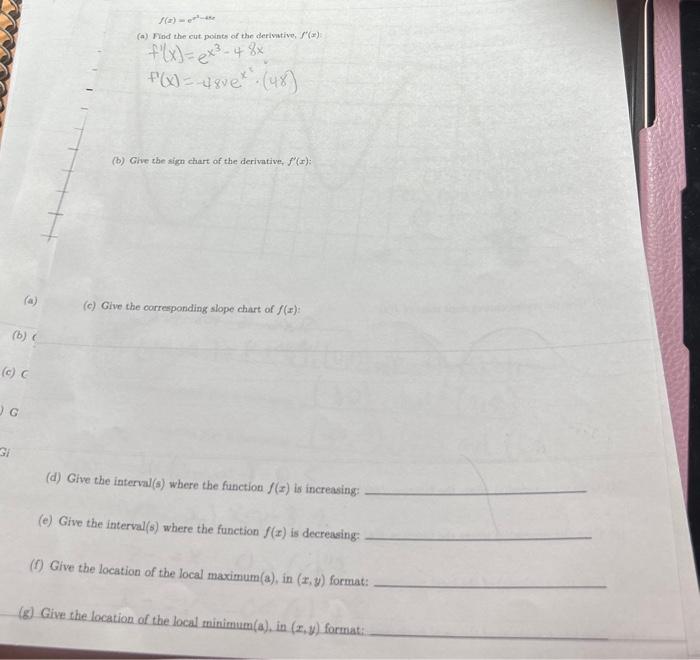 Solved f(x)=ex2−k (a) Find the eut points of the derivative, | Chegg.com