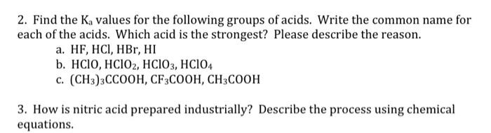 Solved 2. Find the Ka values for the following groups of | Chegg.com