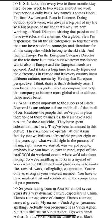 Solved Ethical Decision Making at Black Diamond Task: Read | Chegg.com