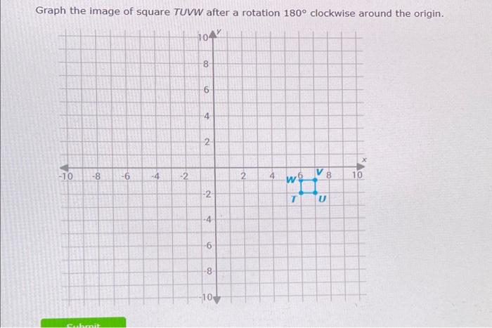 Solved Graph the image of square TUVW after a rotation 180∘ | Chegg.com