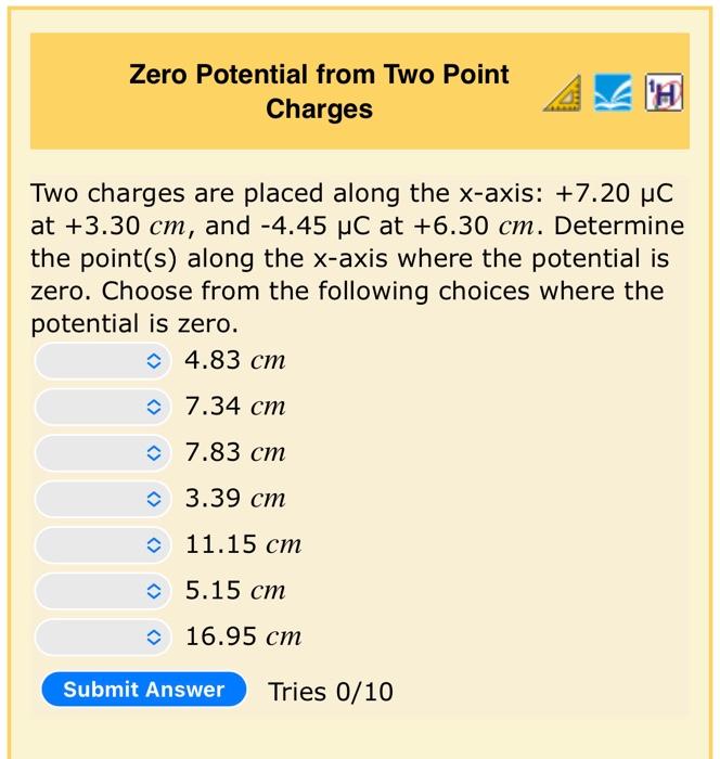 Solved Zero Potential from Two Point Charges Two charges are | Chegg.com