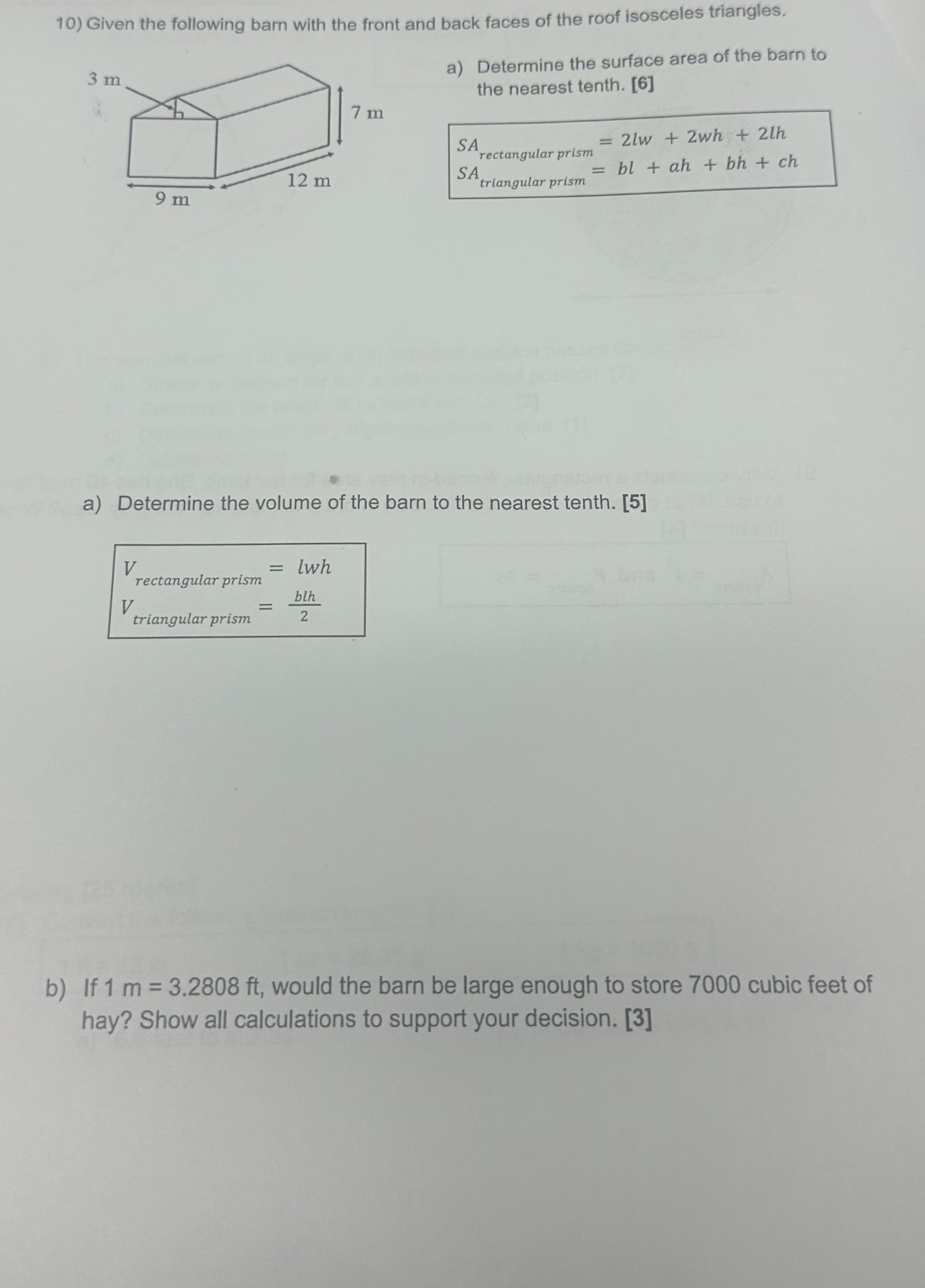 Solved Given the following barn with the front and back | Chegg.com