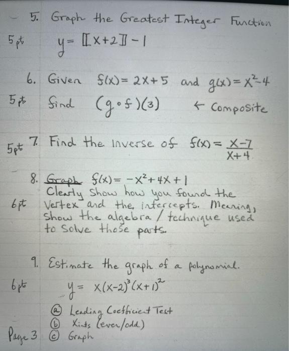 Solved 5. Graph the Greatest Integer Function 5pt yo [ X+2] | Chegg.com
