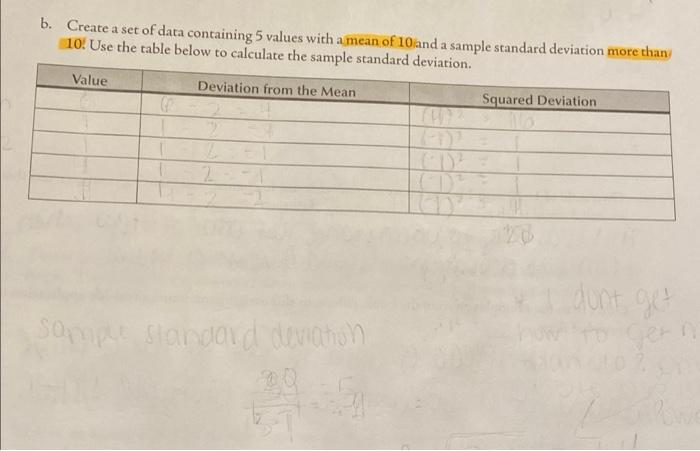 Solved B Create A Set Of Data Containing 5 Values With A