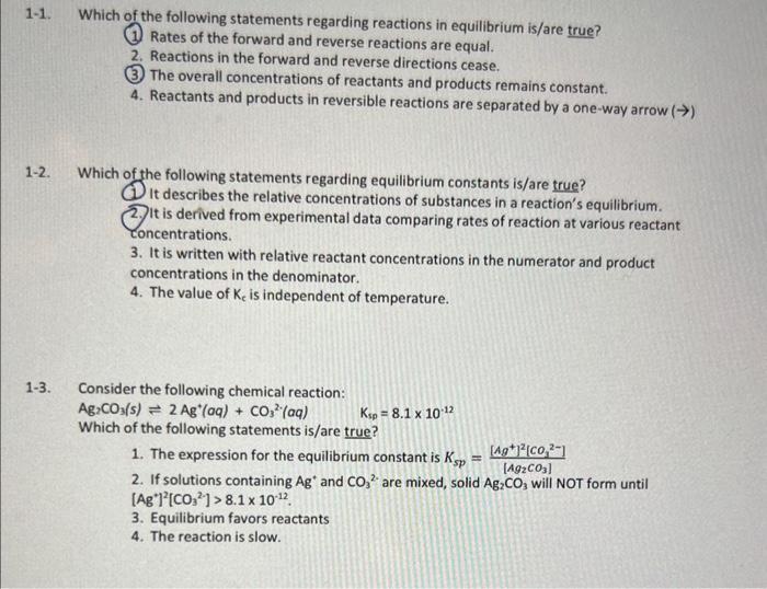 Solved 1-1. Which of the following statements regarding | Chegg.com