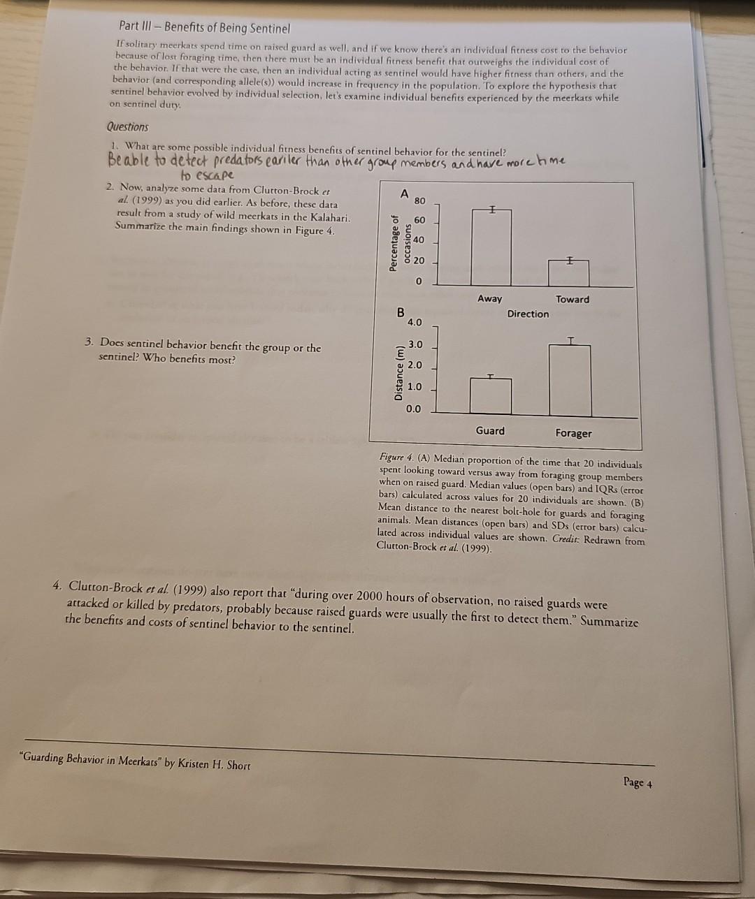 Solved Part III - Benefits of Being Sentinel If solitary | Chegg.com