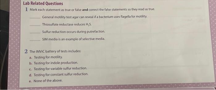 Solved Lab Related Questions 1 Mark each statement as true | Chegg.com