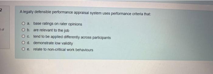 Solved A legally defensible performance appraisal system | Chegg.com