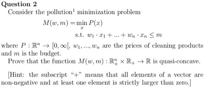 Solved Question 2 Consider the pollution 1 minimization | Chegg.com
