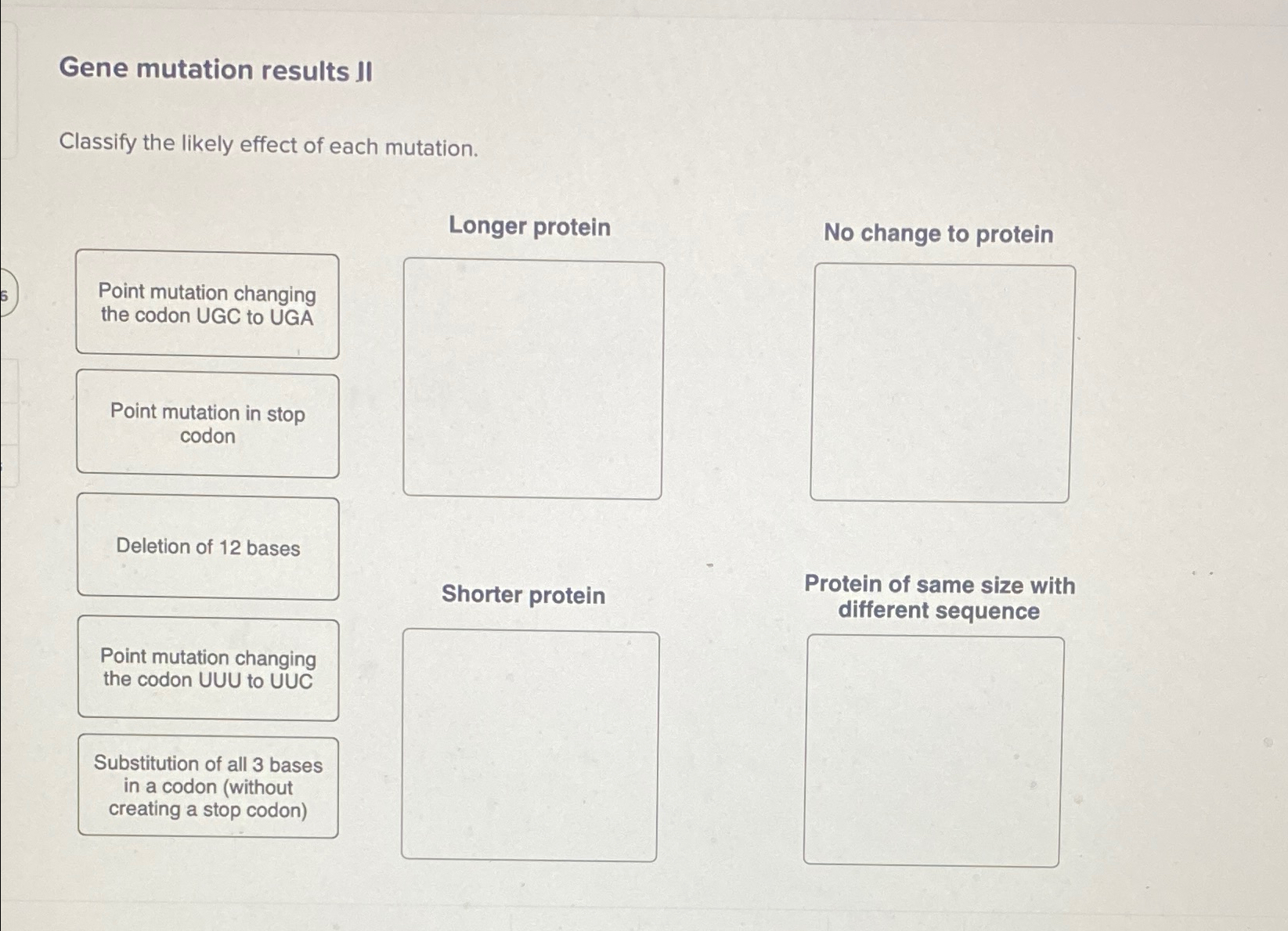 Solved Gene mutation results IIClassify the likely effect of | Chegg.com