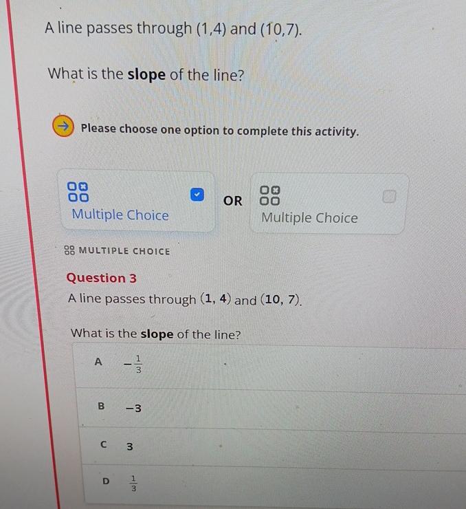 Solved A line passes through (1,4) ﻿and (10,7).What is the | Chegg.com