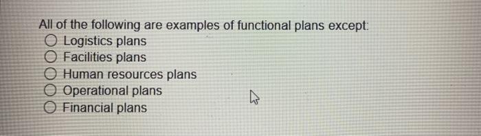 Solved All of the following are examples of functional plans | Chegg.com