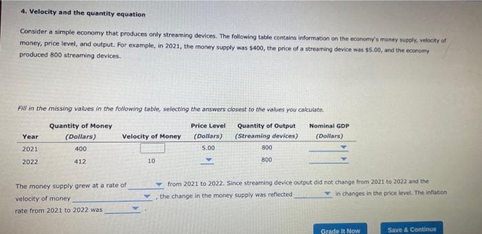 Solved 4. Velocity and the quantity equation Consider a | Chegg.com