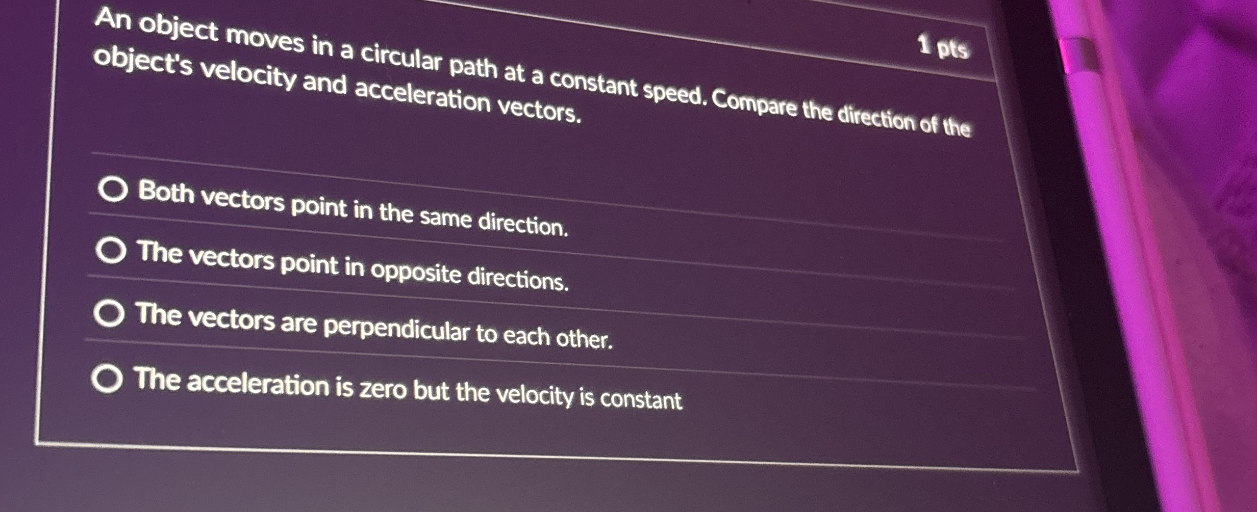 Solved object's velocity and a circular path at a constant | Chegg.com