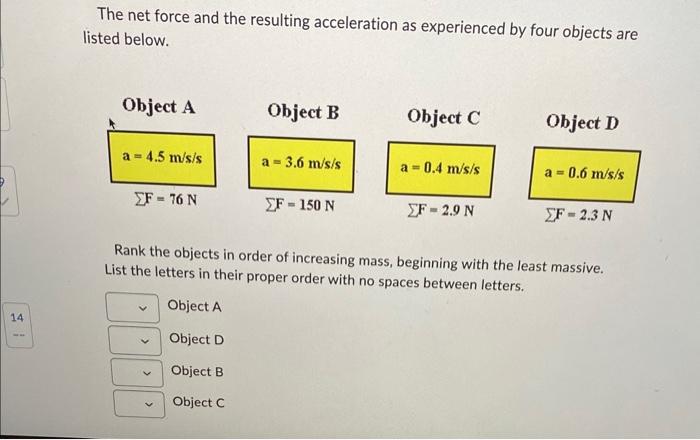 Solved The net force and the resulting acceleration as | Chegg.com