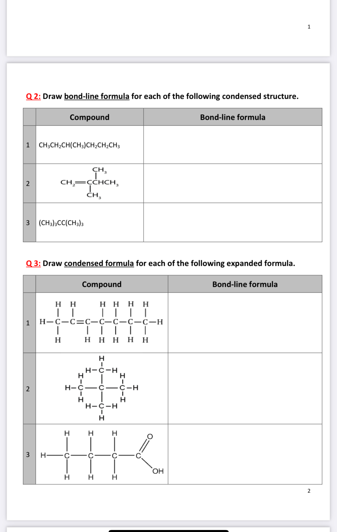 Solved 1Q 2: Draw bond-line formula for each of the | Chegg.com