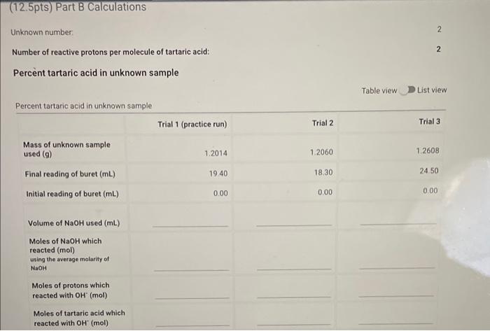 Report Submission - Unknown Titration (0.5pts) | Chegg.com