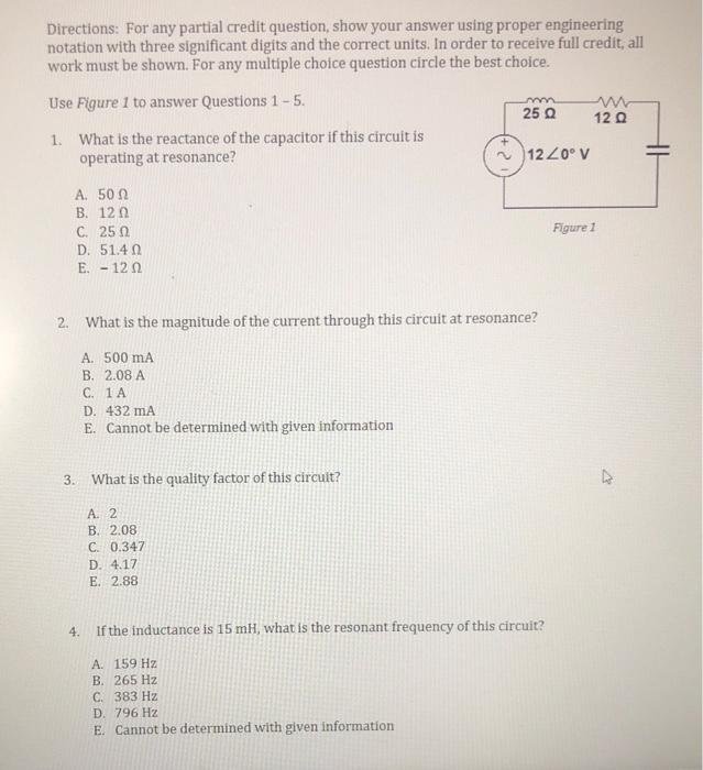 Solved Directions: For any partial credit question, show | Chegg.com