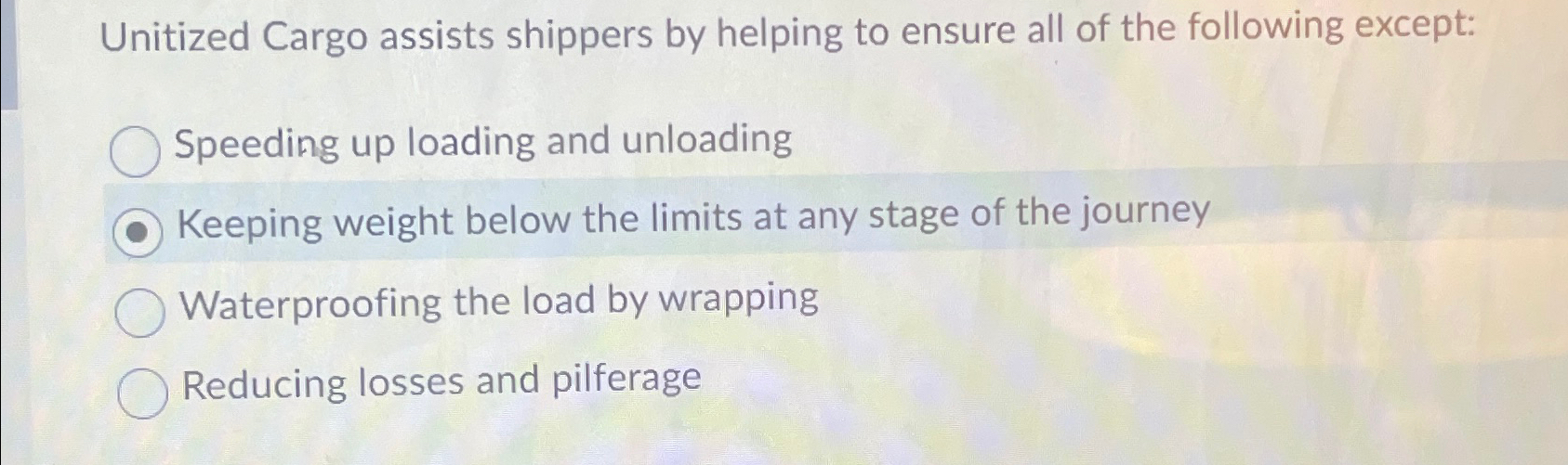 Solved Unitized Cargo assists shippers by helping to ensure | Chegg.com