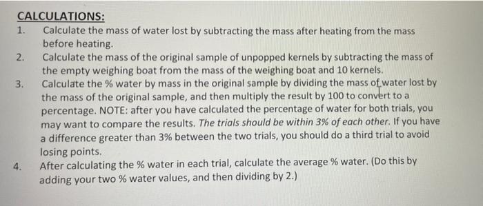 Solved CALCULATIONS: 1. Calculate the mass of water lost by | Chegg.com