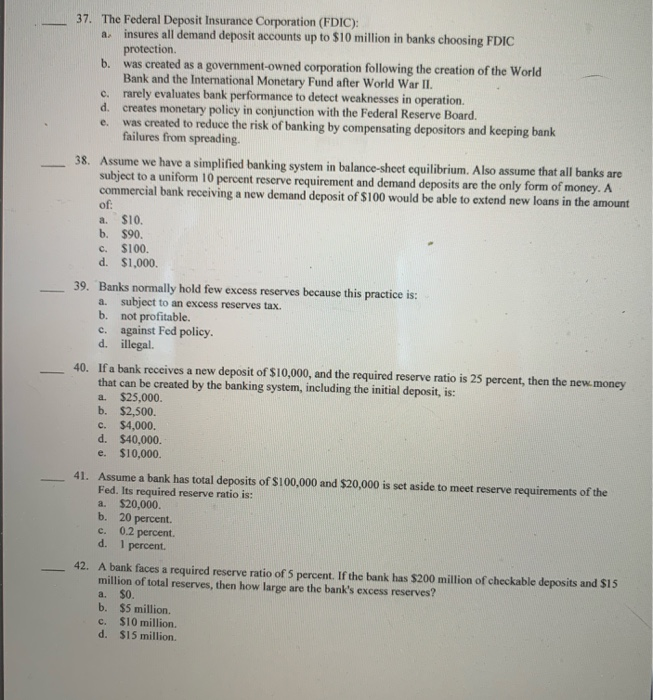 37. The Federal Deposit Insurance Corporation (FDIC): | Chegg.com