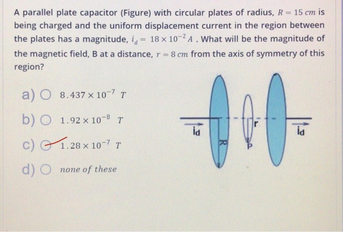 Solved A parallel plate capacitor (Figure) with circular | Chegg.com