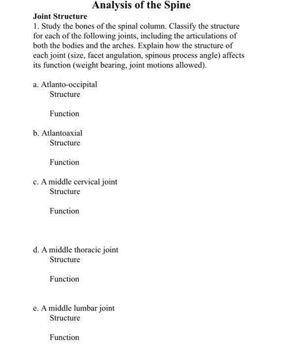 Solved Analysis of the Spine Joint Structure 1. Study the | Chegg.com