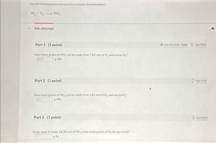 Solved Use the following balanced equation to answer the | Chegg.com