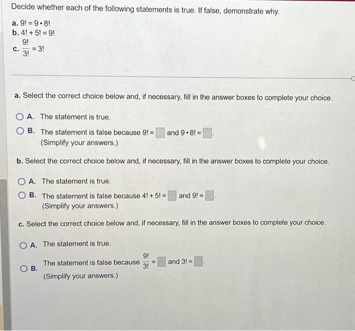 Solved Decide whether each of the following statements is | Chegg.com