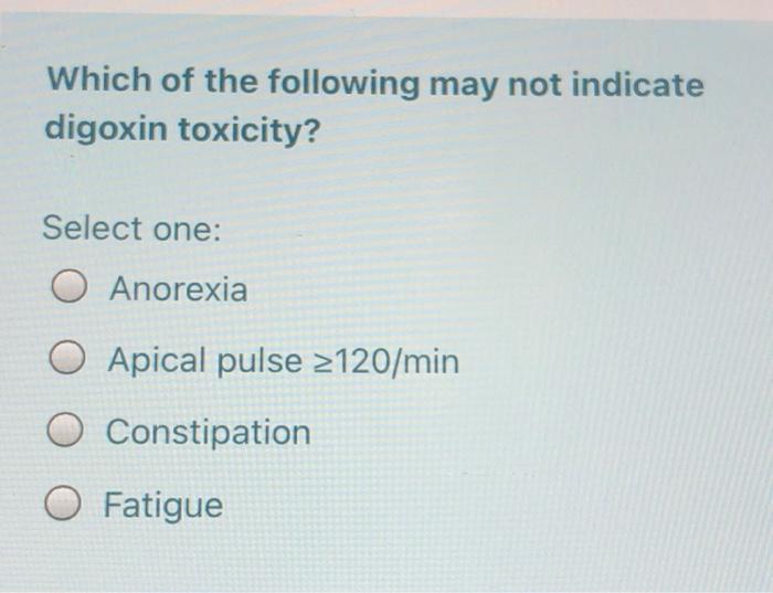 Solved Which of the following may not indicate digoxin | Chegg.com
