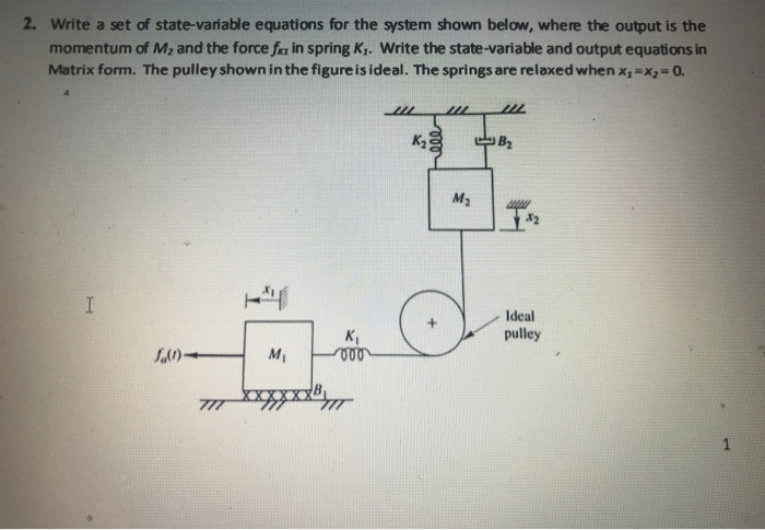 Solved 2. Write a set of state-variable equations for the | Chegg.com