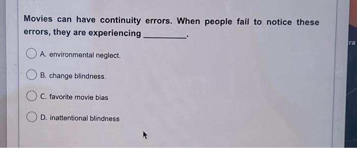 Solved Movies can have continuity errors. When people fail | Chegg.com