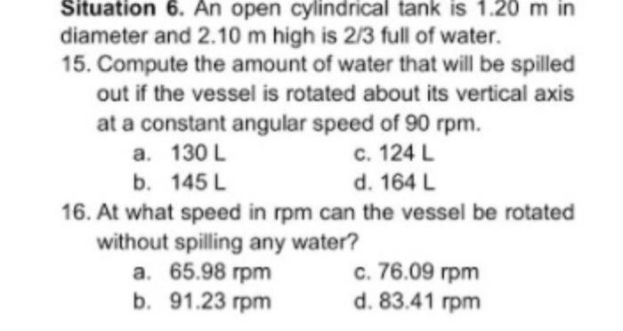 Solved Situation 6. An open cylindrical tank is 1.20 m in | Chegg.com