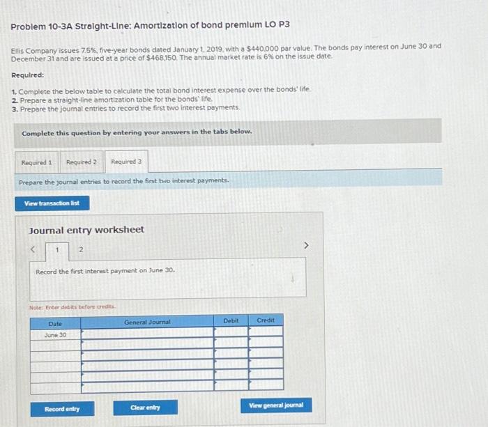 Solved Problem 10-3A Straight-Line: Amortization of bond | Chegg.com