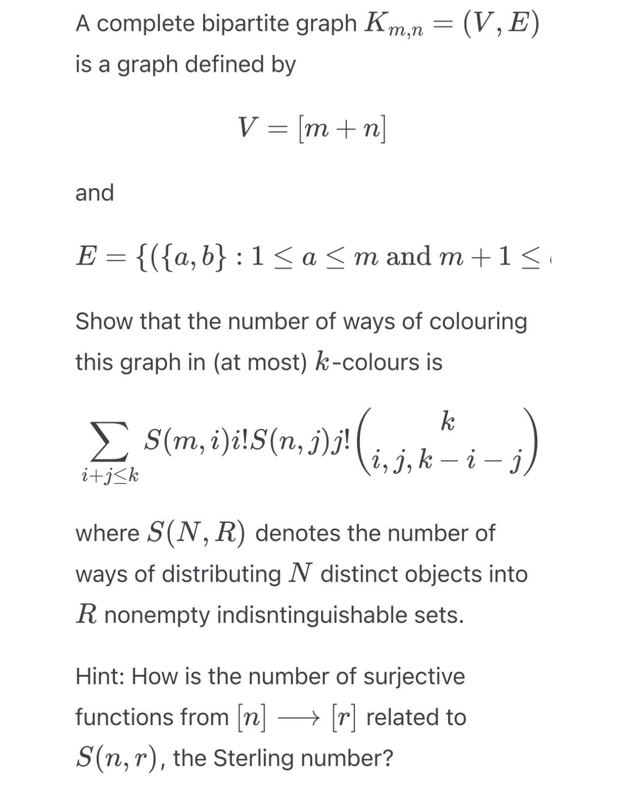 Solved A complete bipartite graph Km,n=(V,E) ﻿is a graph | Chegg.com