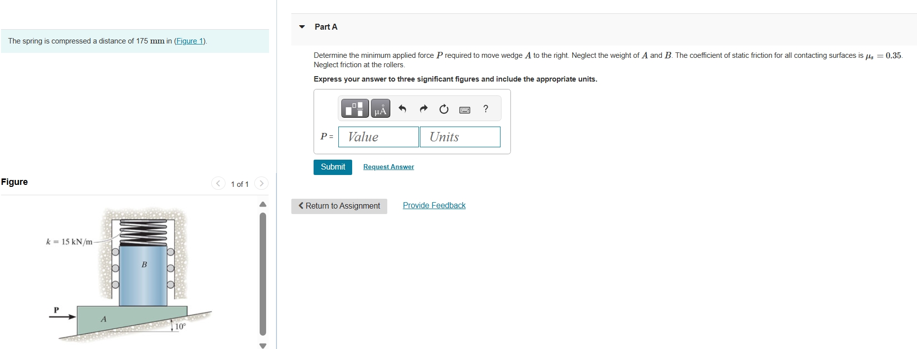 Solved Part A The spring is compressed a distance of 175 ﻿mm | Chegg.com