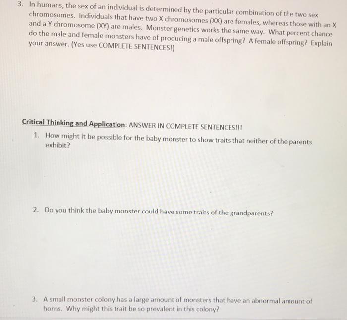 Solved Monster Genetics Lab Heredity is the passing on of | Chegg.com