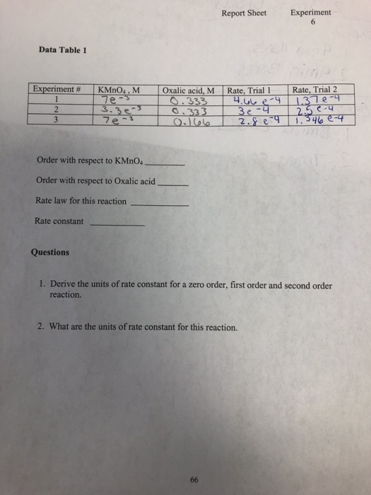 Solved Report Sheet Experiment Data Table 1 Experiment # | Chegg.com