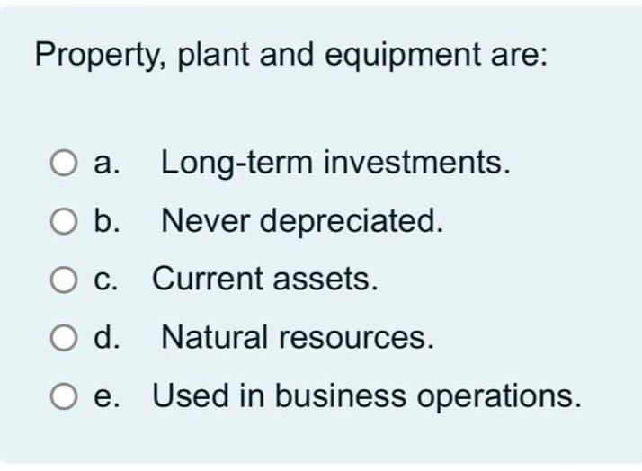 Solved Property, plant and equipment are:a. ﻿Long-term | Chegg.com