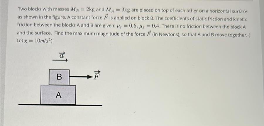 Solved Two blocks with masses MB=2 kg and MA=3 kg are placed | Chegg.com