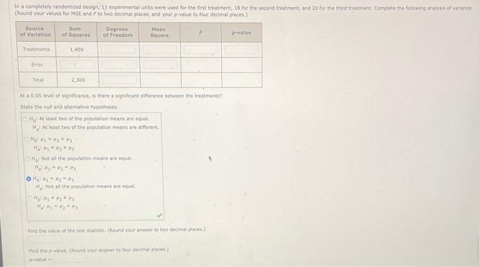 Solved (Round your values for MSE and F to two decimal | Chegg.com