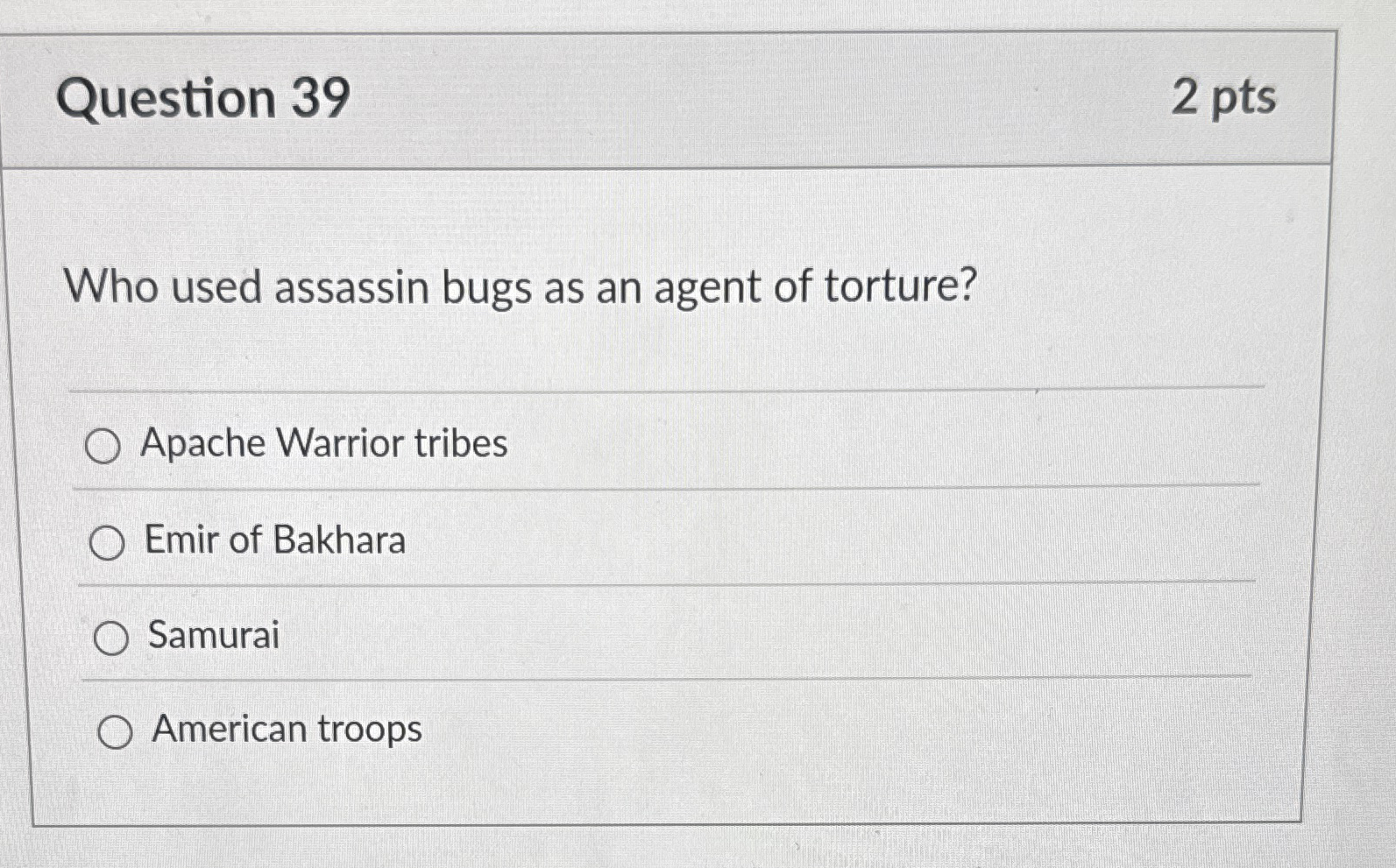 Solved Question 392 ﻿ptsWho used assassin bugs as an agent | Chegg.com