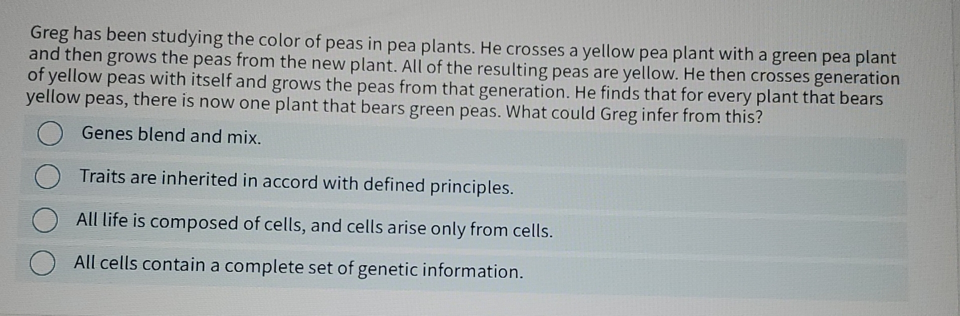Solved Greg has been studying the color of peas in pea | Chegg.com