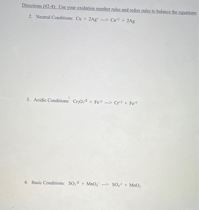 Solved Directions (\#2-4): Use your oxidation number rules | Chegg.com