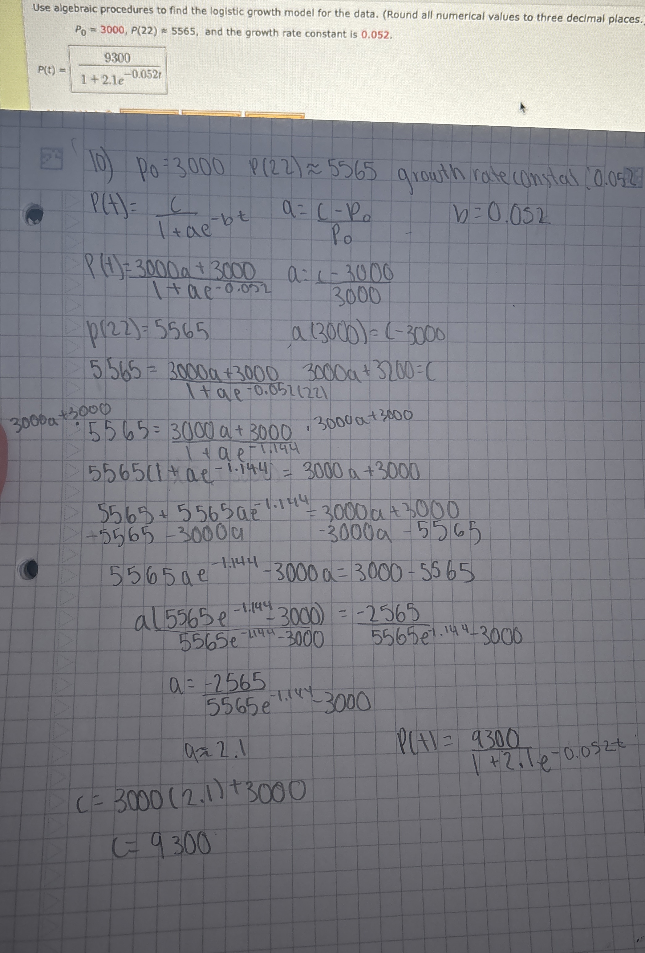 Solved Use algebraic procedures to find the logistic growth | Chegg.com