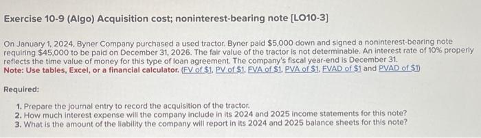 Solved Exercise 10-9 (Algo) Acquisition cost; | Chegg.com