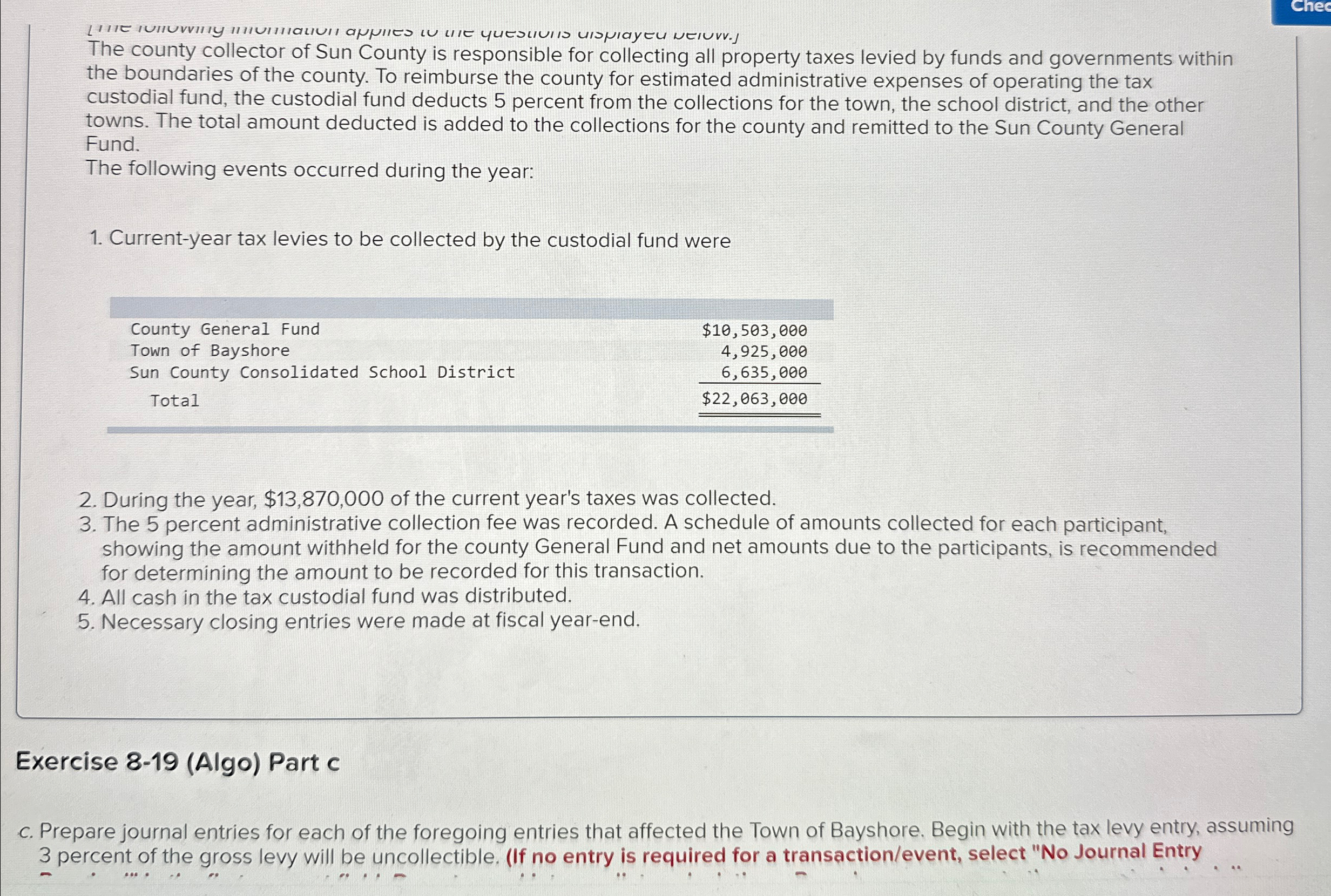Solved The county collector of Sun County is responsible for | Chegg.com