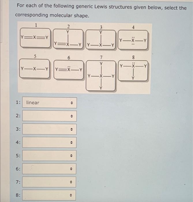 Solved For each of the following generic Lewis structures | Chegg.com
