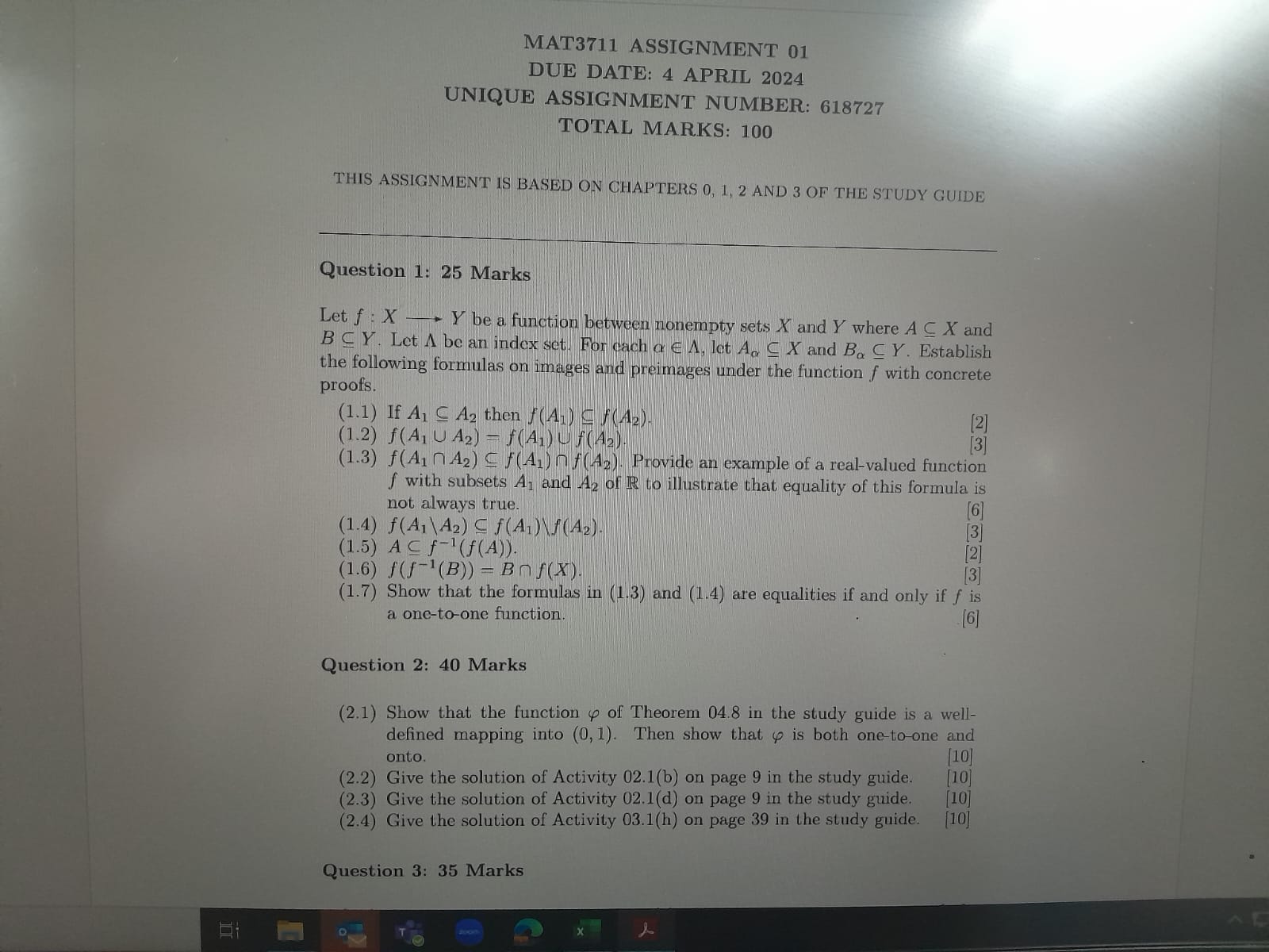 Solved MAT3711 ﻿ASSIGNMENT 01Question 1: 25 ﻿MarksLet | Chegg.com